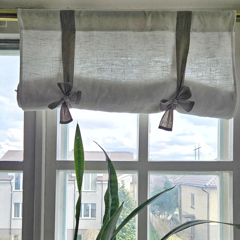 Tie up Curtain Linen Valance OATMEAL Linen Curtain 100% Linen Softened ...