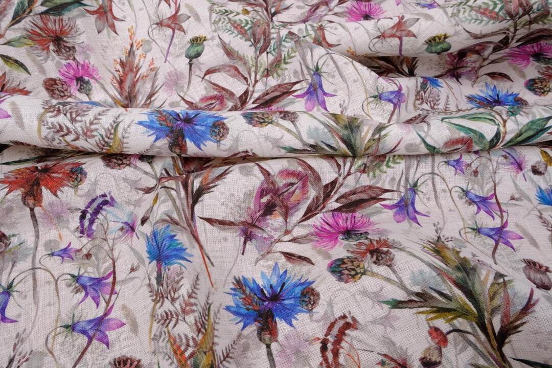 Floral Pattern Linen Fabric, With Flowers Linen Fabric Medium Weight ...