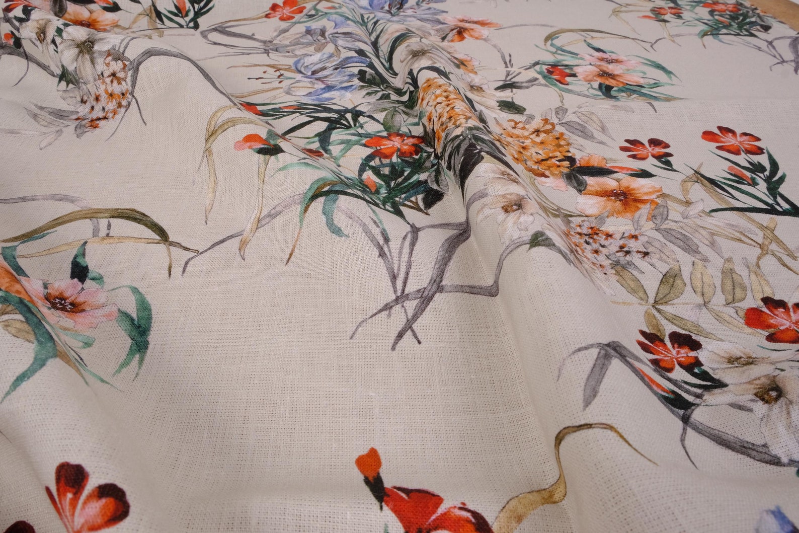 Softened Floral Pattern Linen Fabric Medium Weight Linen With | Etsy