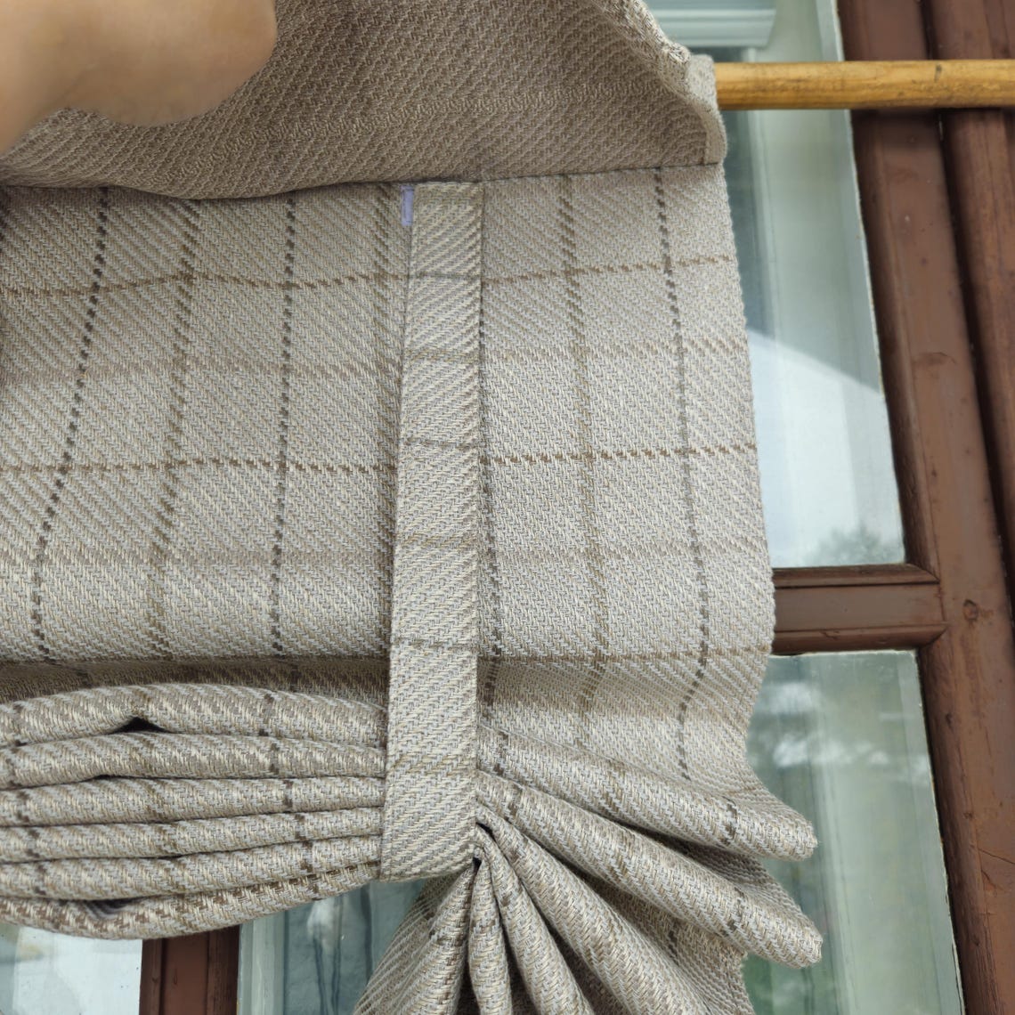Natural Linen Checks Curtain Farmhouse Kitchen Window Treatment Cafe ...