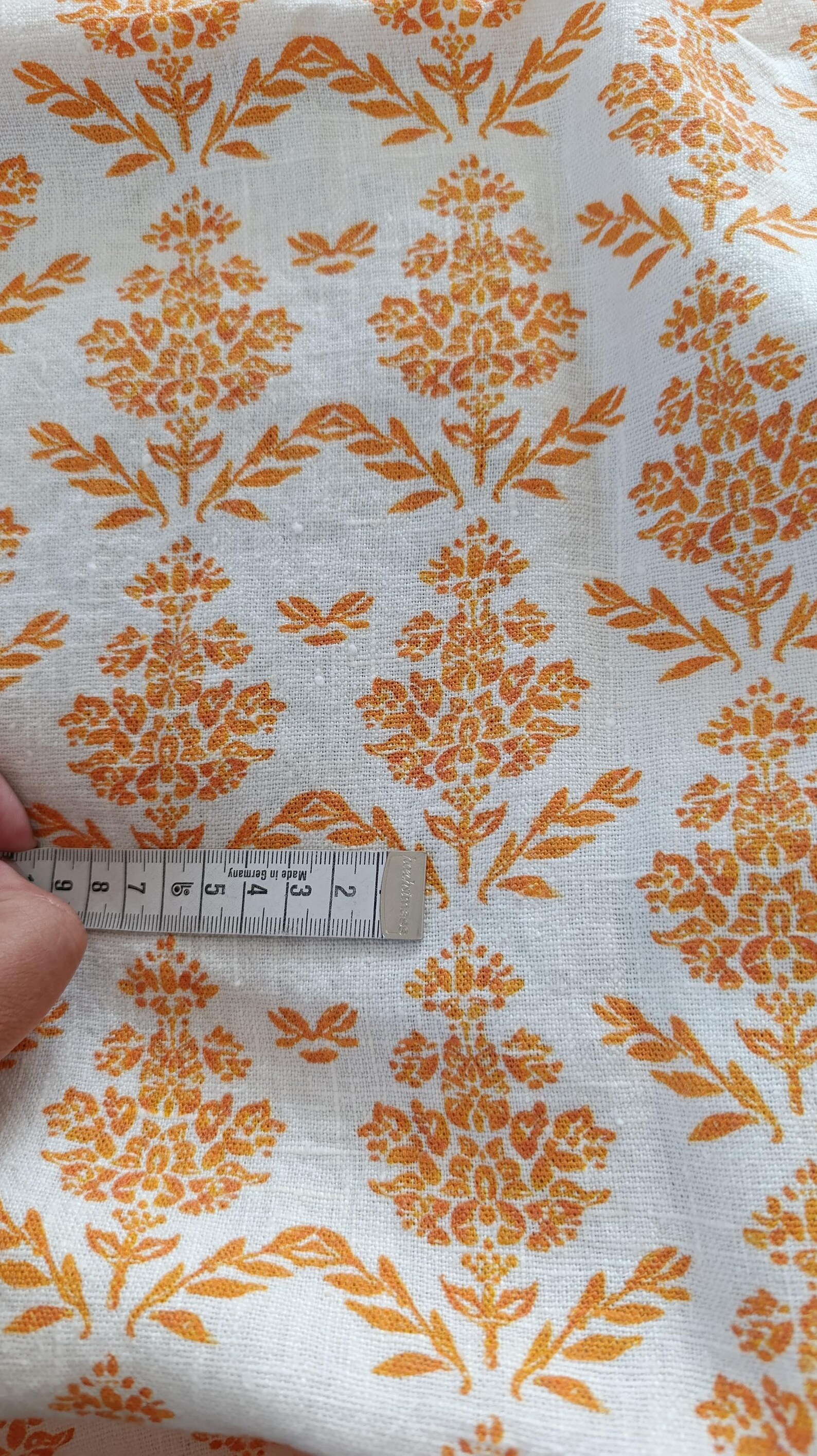 Orange Pattern Linen Fabric, Heavy Weight Linen Upholstery Washed Flax ...