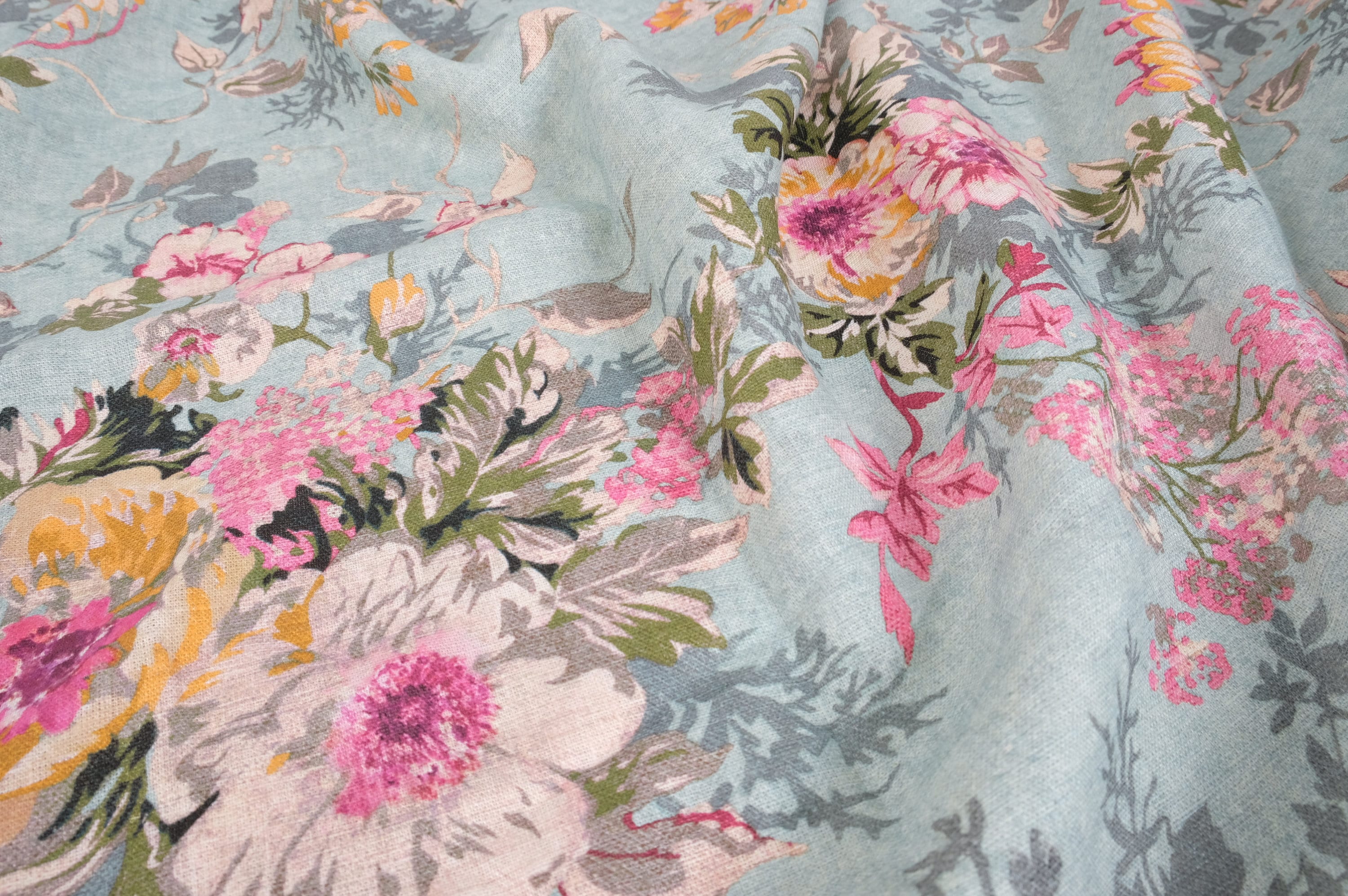 Softened Floral Pattern Linen Fabric Medium Weight Linen With | Etsy