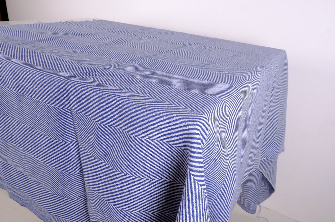 HERRINGBONE BLUE Linen Tablecloth Elegant Linen Tablecloth Custom Size ...