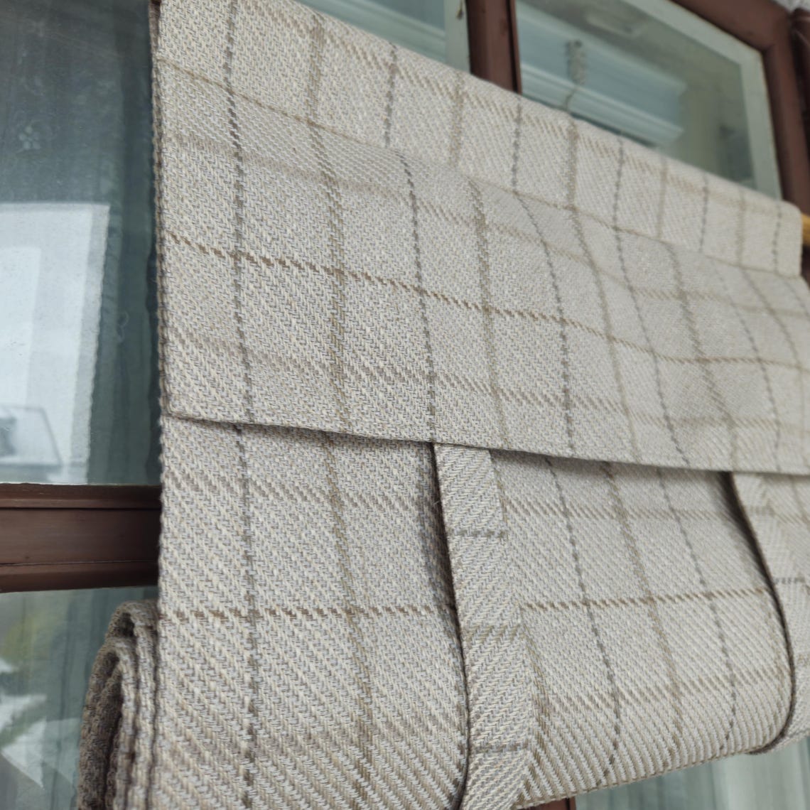 Natural Linen Checks Curtain Farmhouse Kitchen Window Treatment Cafe ...