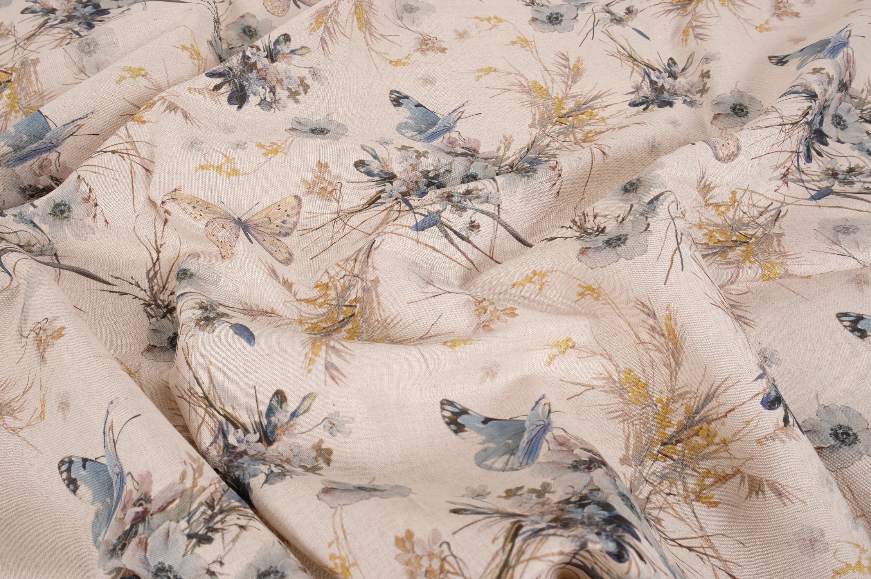 Softened Floral Pattern Linen Fabric Medium Weight Linen With | Etsy