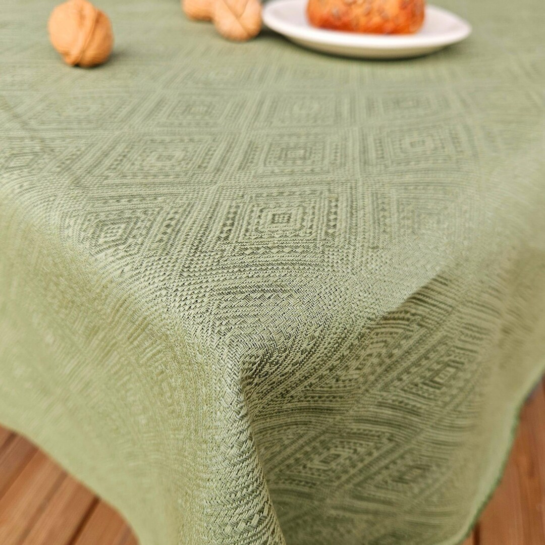 Linen Tablecloth - Jacquard Green Linen - Custom Size - Country Cottage ...