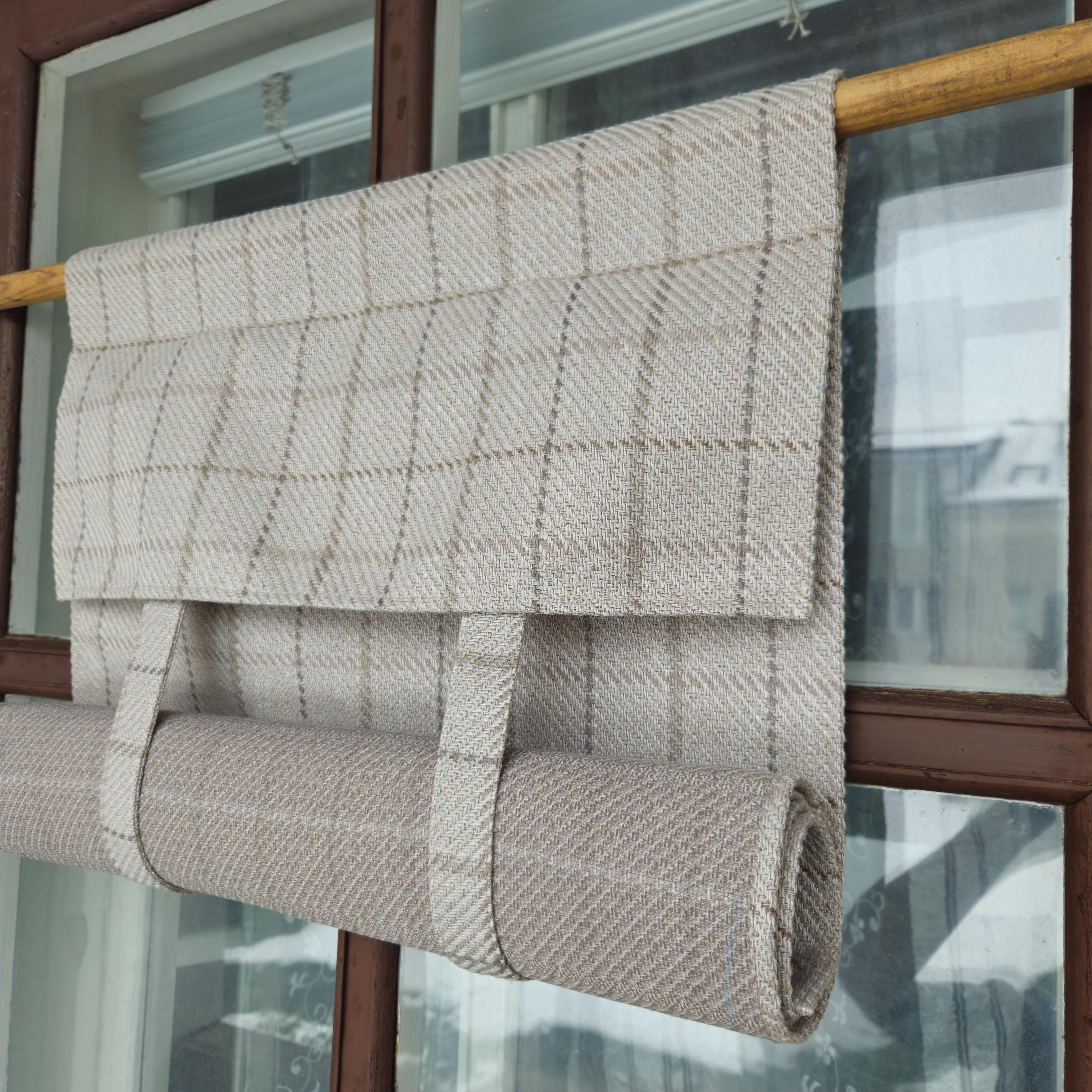 Natural Linen Checks Curtain Farmhouse Kitchen Window Treatment Cafe ...