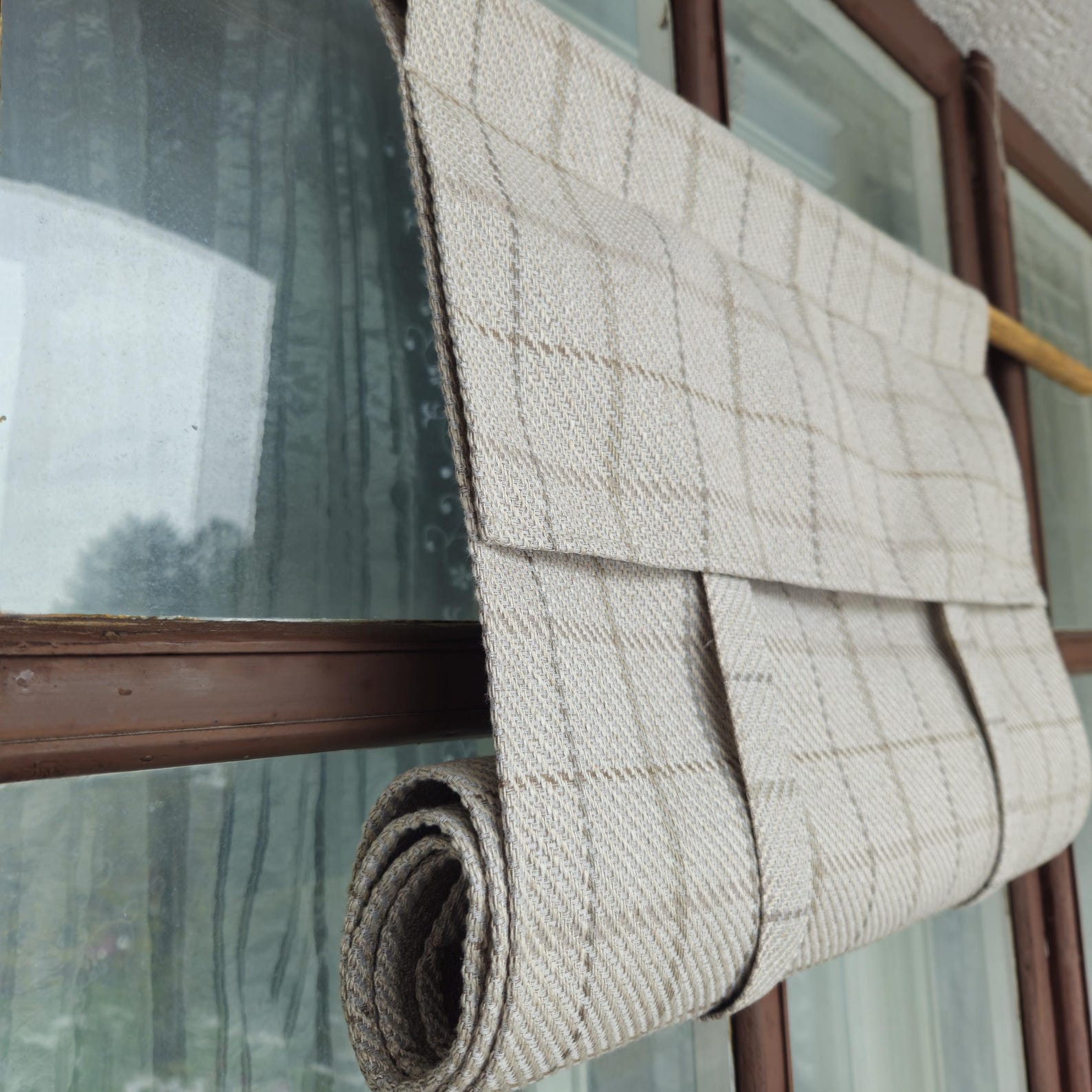 Natural Linen Checks Curtain Farmhouse Kitchen Window Treatment Cafe ...