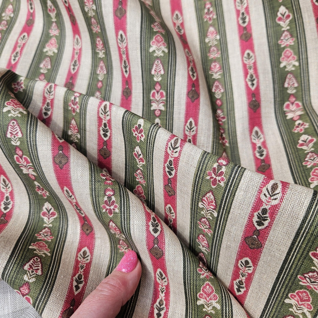 Linen Fabric With Print Stripes, Soft Flax Purple Green Linen Fabric by ...