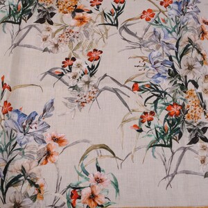 Softened Floral Pattern Linen Fabric, Medium Weight Linen With Flowers ...