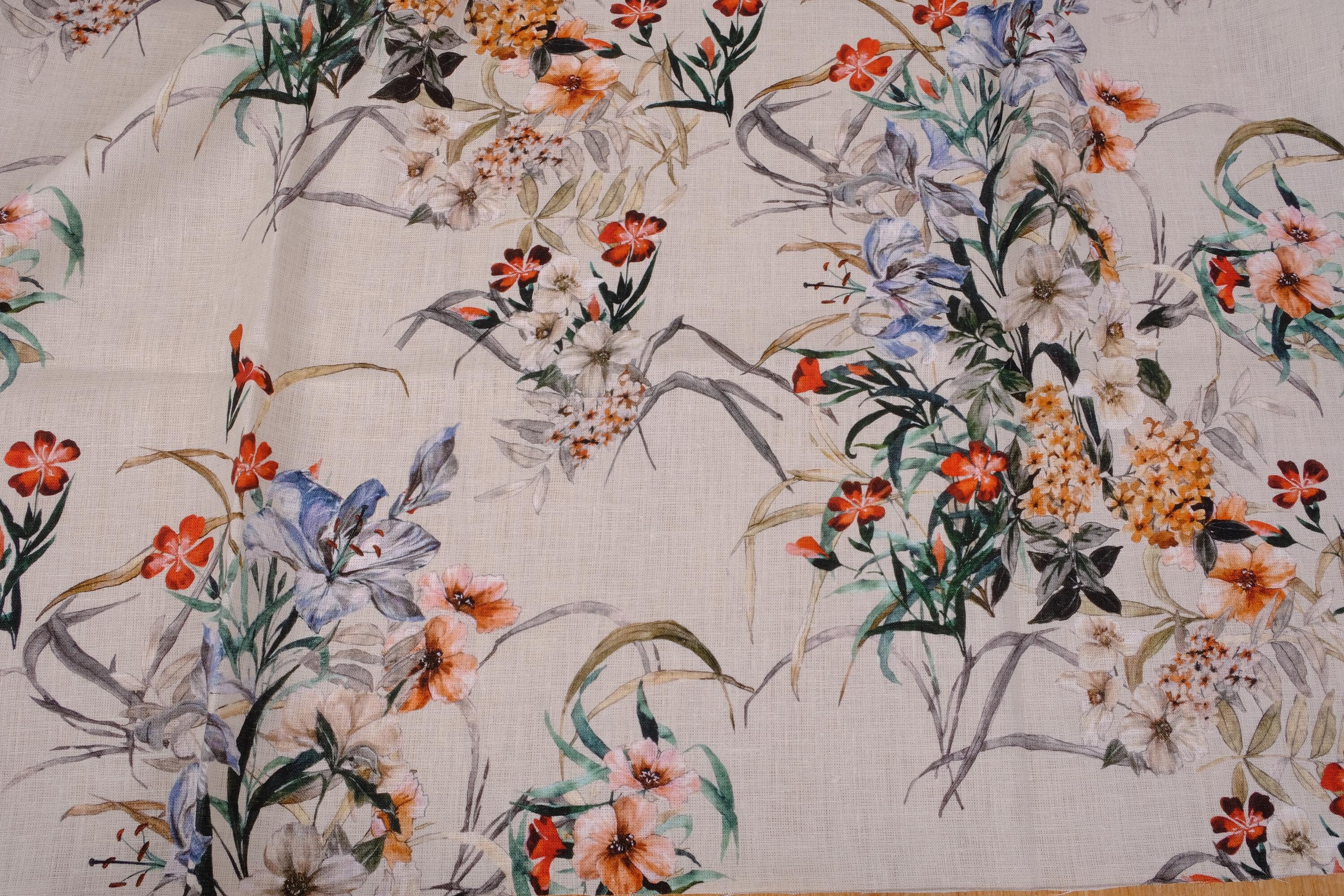 Softened Floral Pattern Linen Fabric Medium Weight Linen With | Etsy