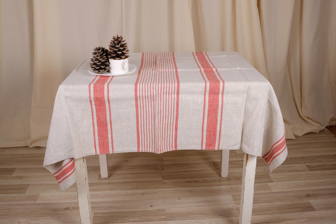 Rustic Linen Tablecloth With Stripes French Sack Weave Linen Custom ...