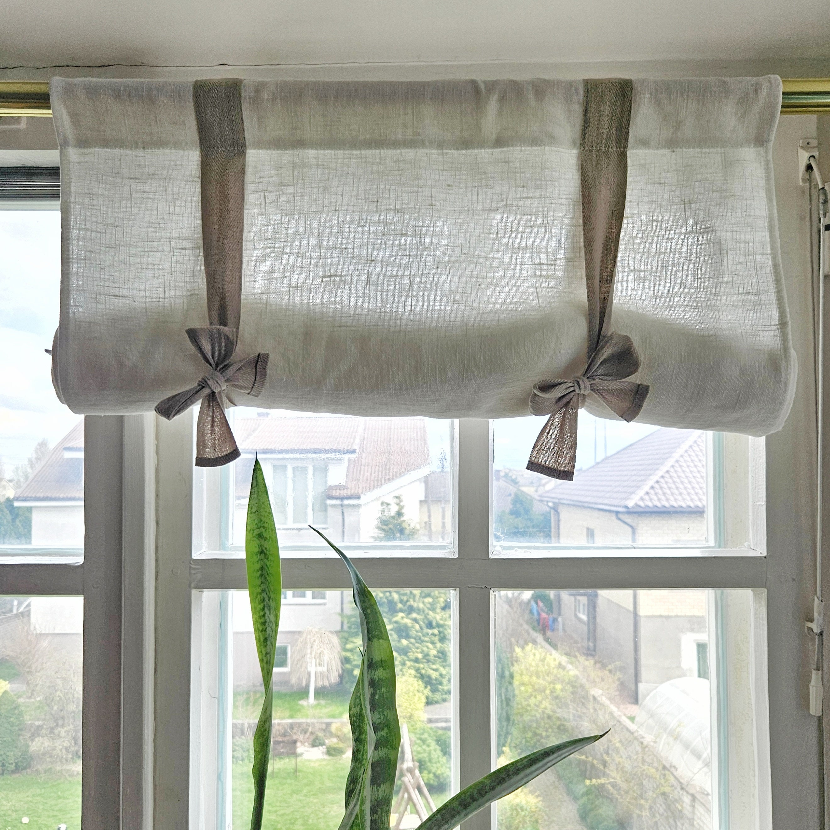 Tie up Curtain Linen Valance OATMEAL Linen Curtain 100% Linen Softened ...