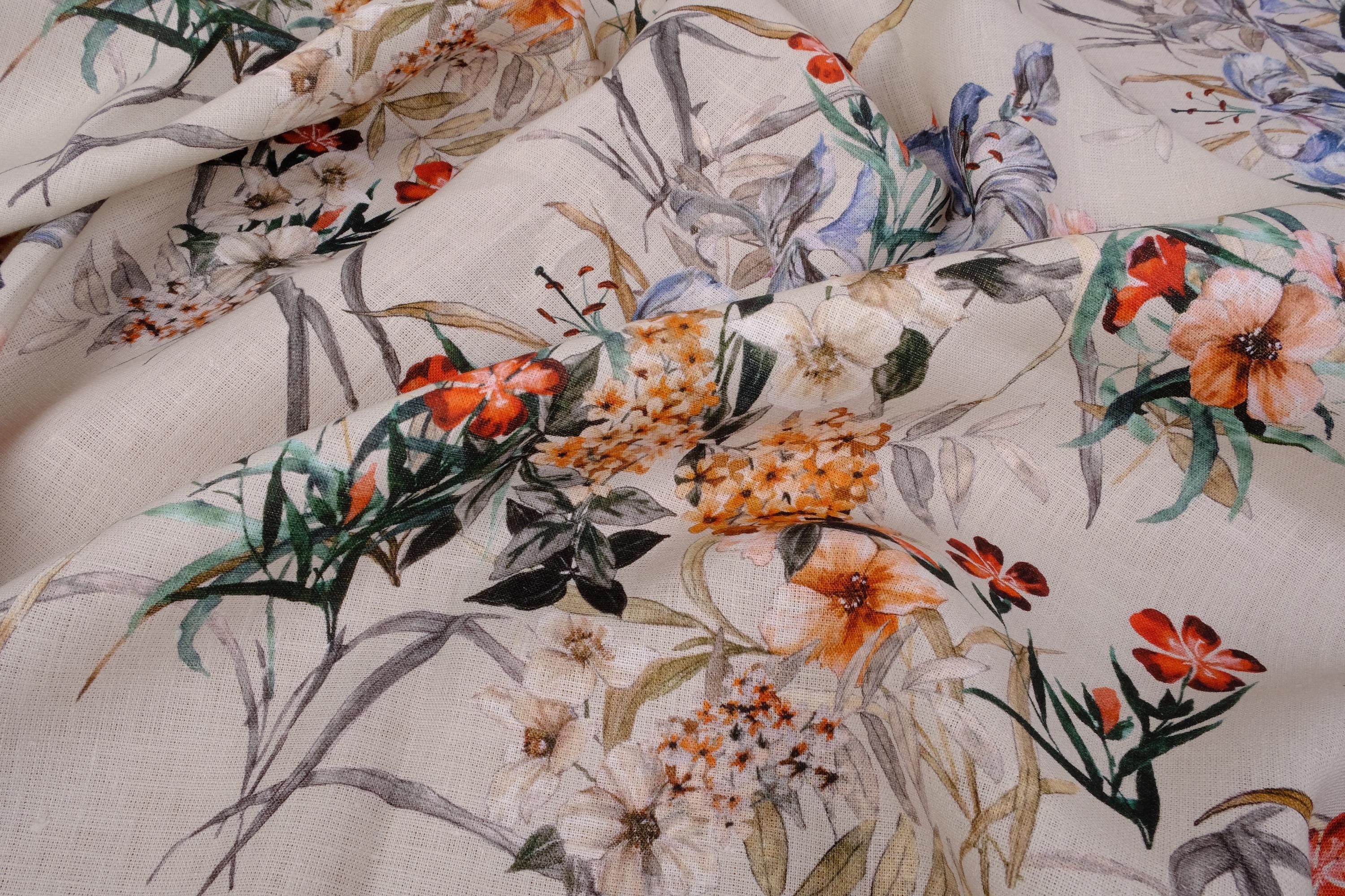 Softened Floral Pattern Linen Fabric Medium Weight Linen With | Etsy