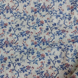 BLUE Floral Pattern Linen Fabric, Heavy Weight Linen Upholstery Washed ...