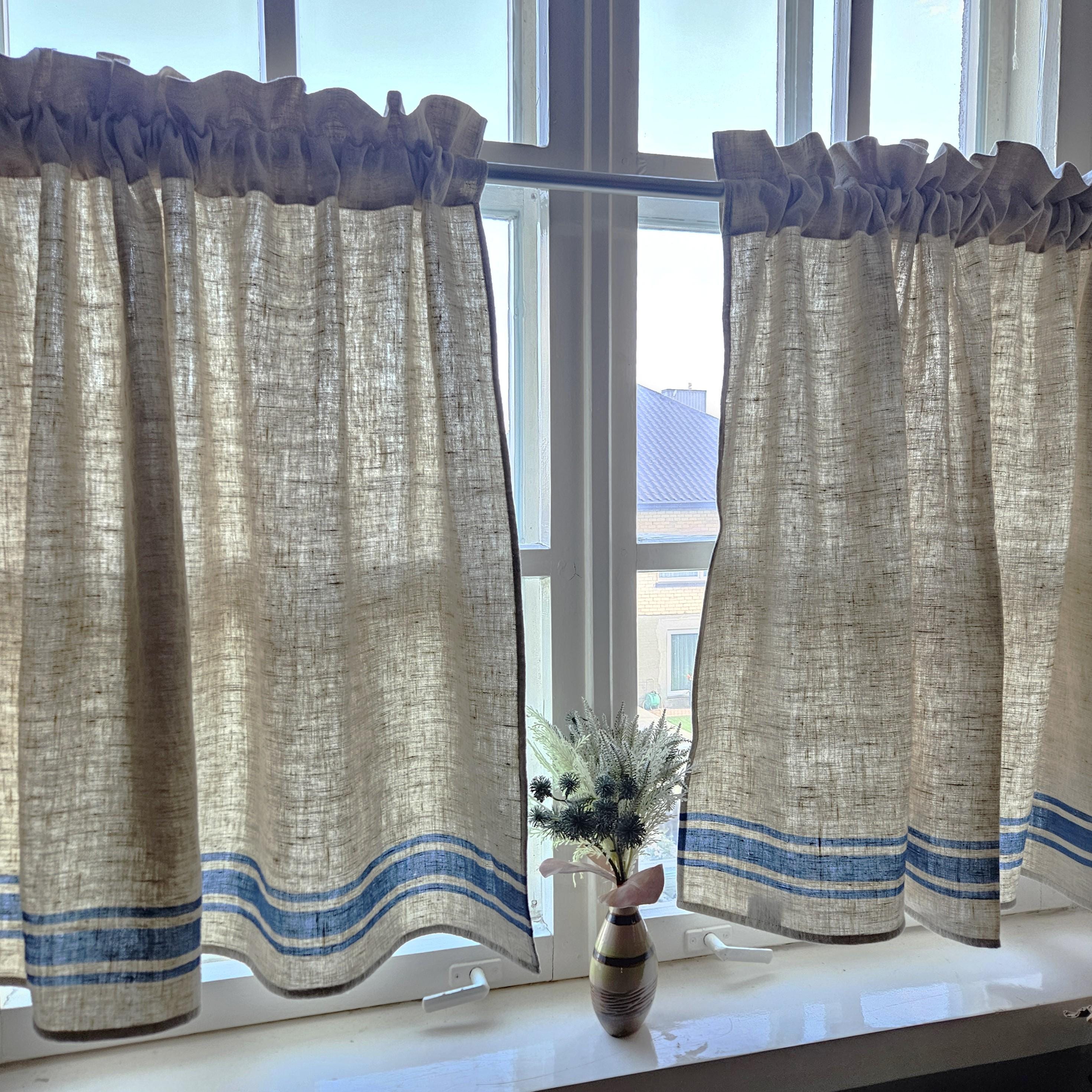 Curtains 100% Linen Striped Wih Header Softened Window Panel. Kitchen ...