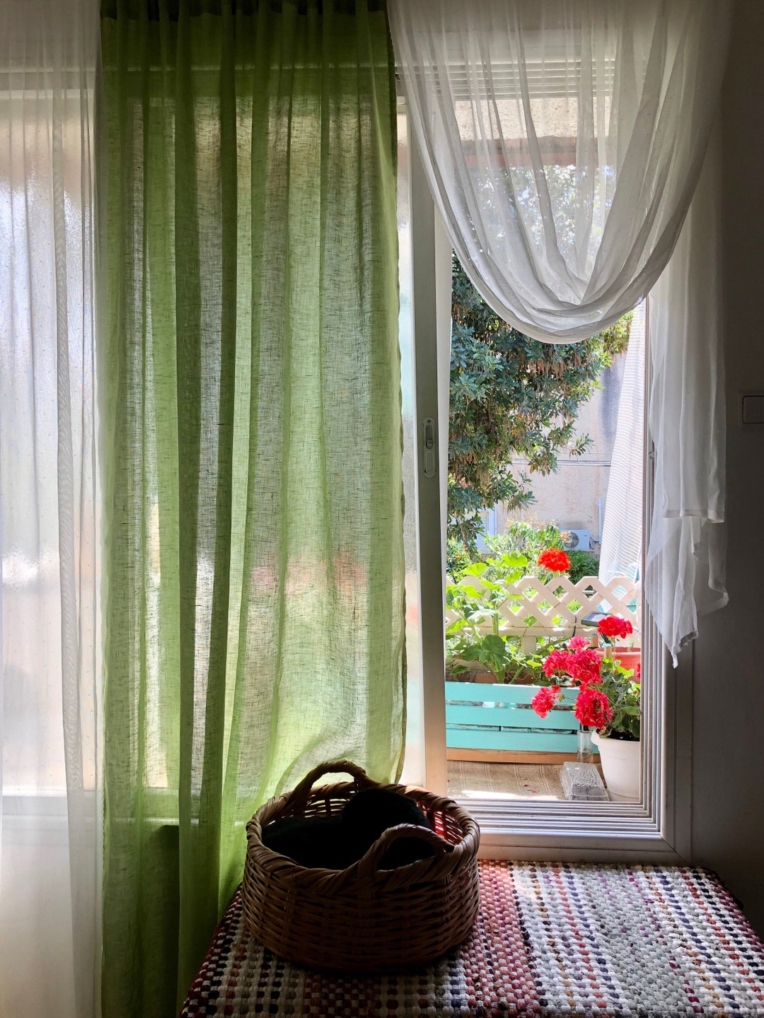 SHEER Curtains 100% Linen Gauze Window Panel. Kitchen Living Room ...