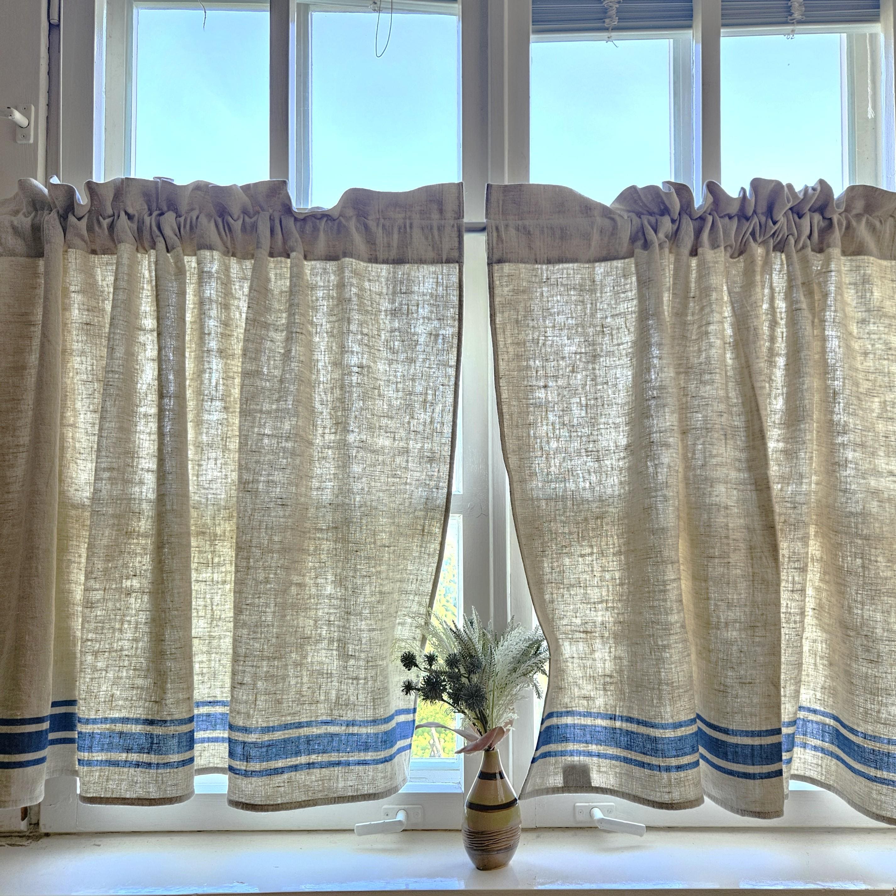 Curtains 100% Linen Striped Wih Header Softened Window Panel. Kitchen ...