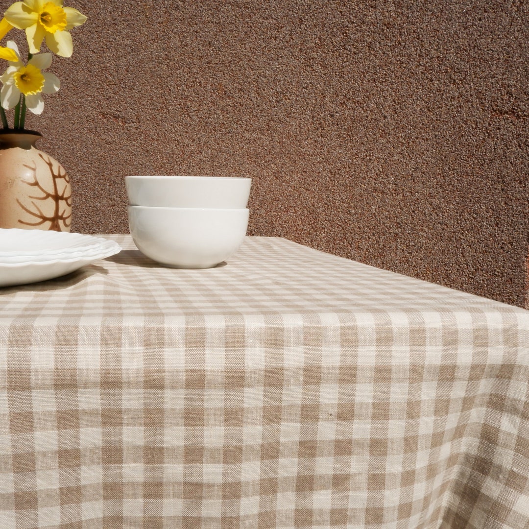 NATURAL Gingham Linen Tablecloth - Custom Size Tablecloth Checked Linen ...