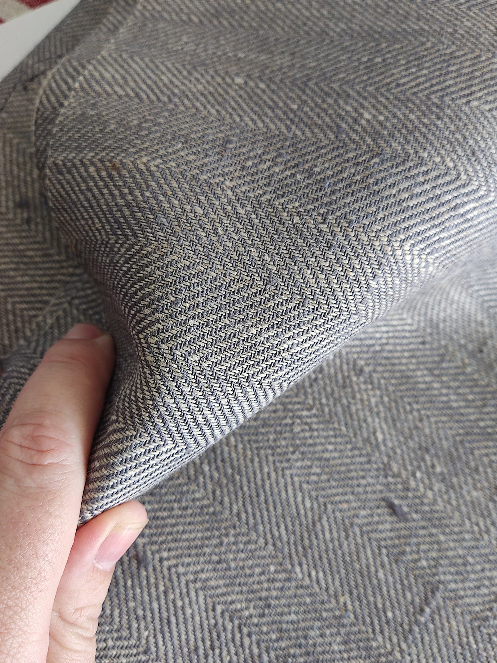 RED Herringbone Pure Linen Fabric, Very Heavy Weight Prewashed. 280 Gsm ...