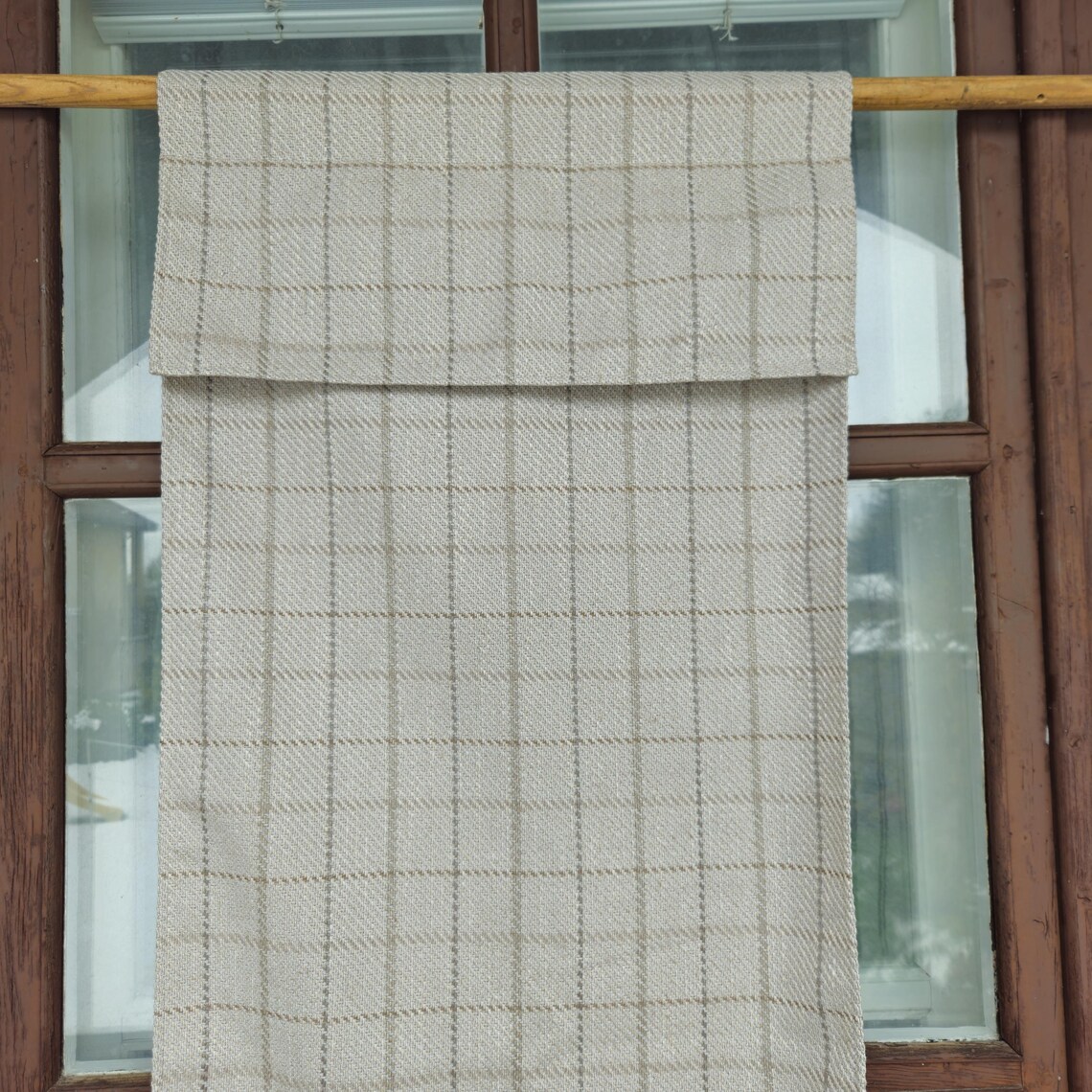 Natural Linen Checks Curtain Farmhouse Kitchen Window Treatment Cafe ...