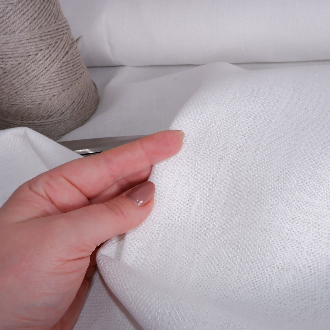 Herringbone Pure Linen Fabric, Very Heavy Weight Prewashed. 280 Gsm ...