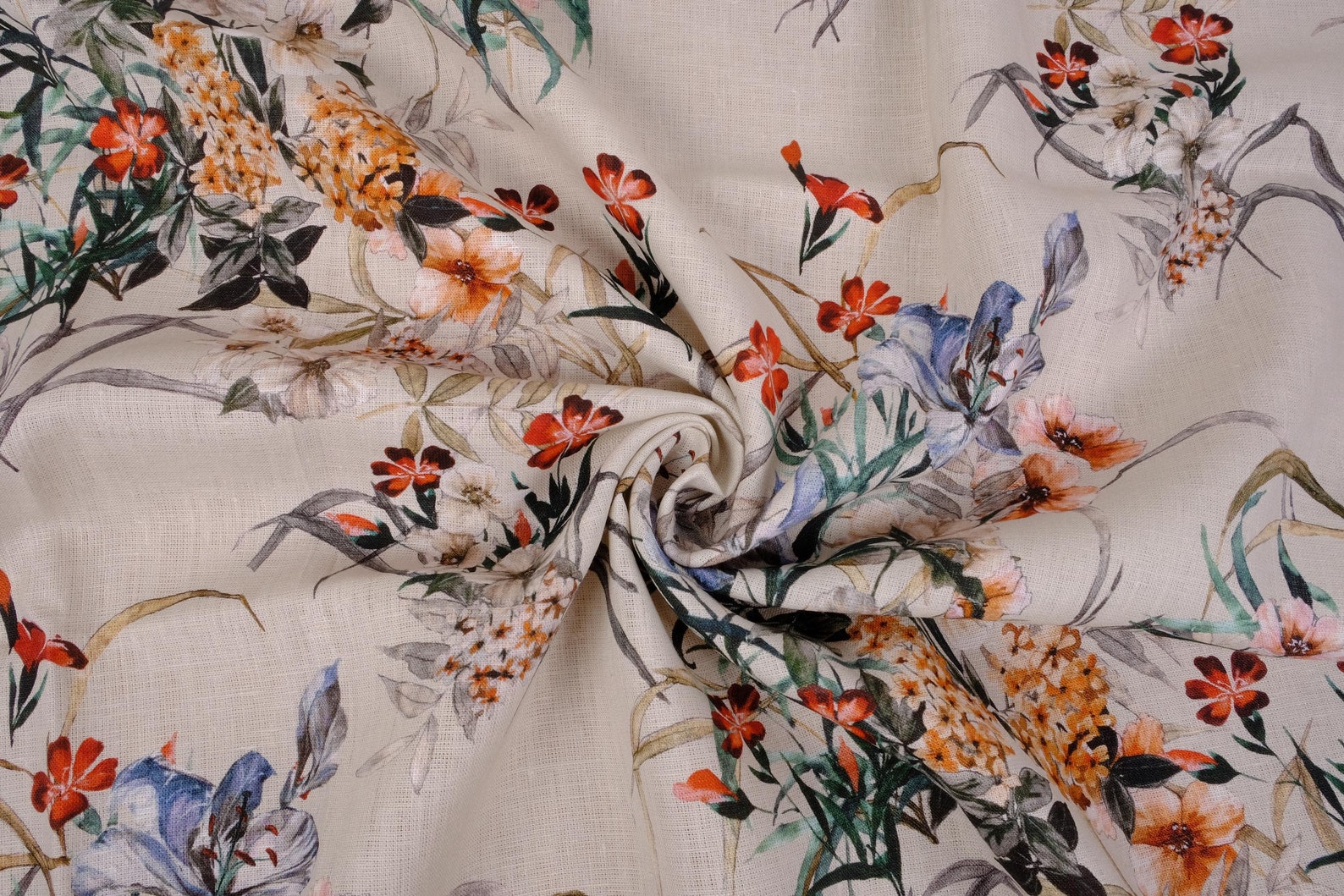 Softened Floral Pattern Linen Fabric Medium Weight Linen With | Etsy