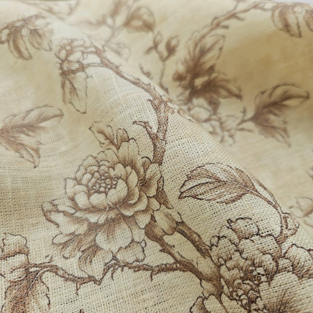 Softened Floral Pattern Linen Fabric, Heavy Weight Linen Upholstery ...