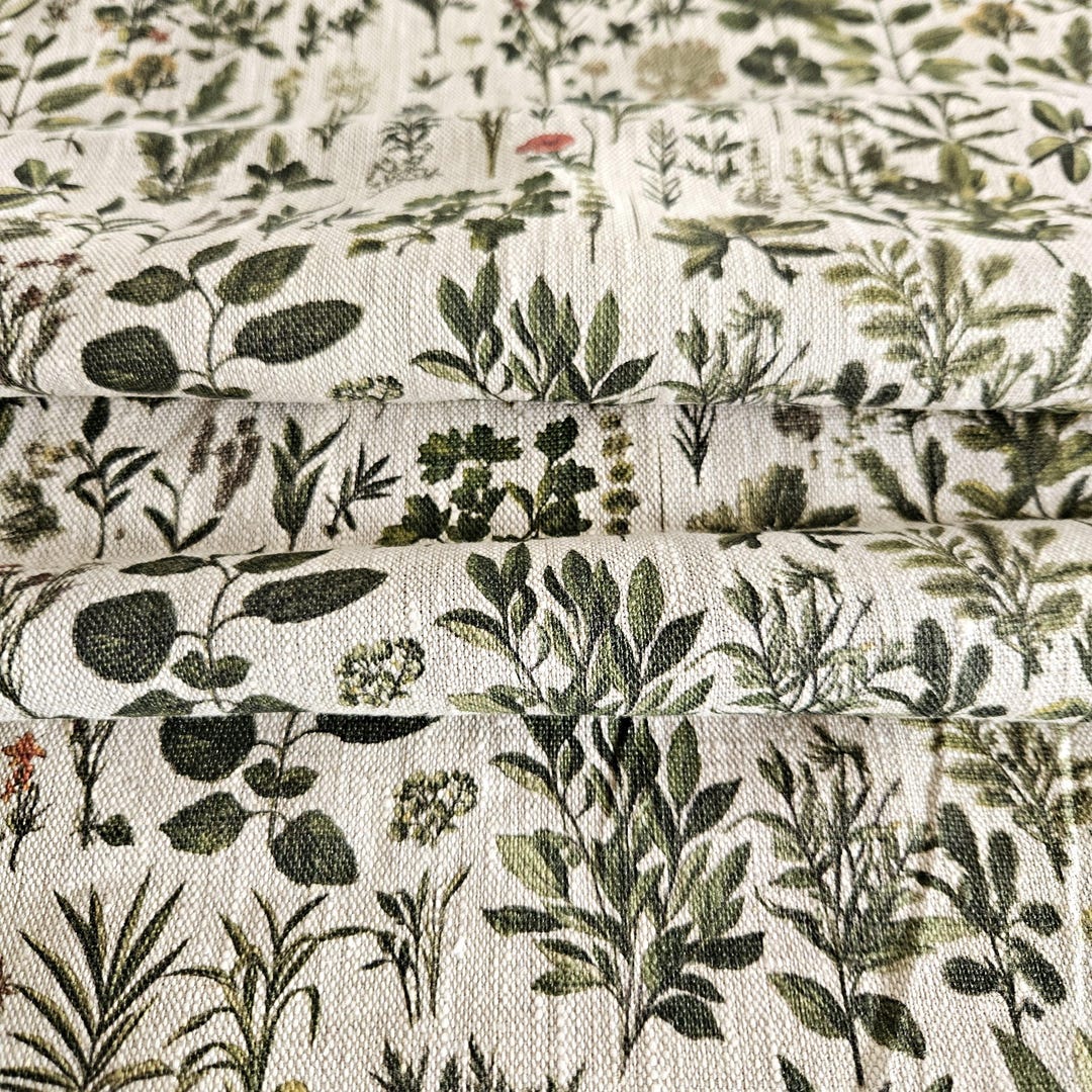 Linen Fabric With Print Aromatherapy Fabric - Healing Herbs Flax ...