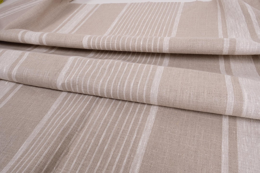 Heavy Striped Linen Fabric by the Yard or Meter 140cm Width. 240gsm for ...