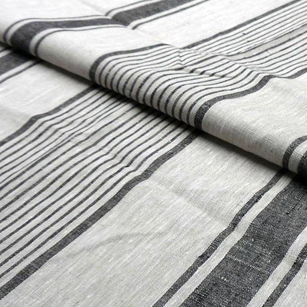 Heavy Striped Linen Fabric by the Yard or Meter 140cm Width. 240gsm for ...