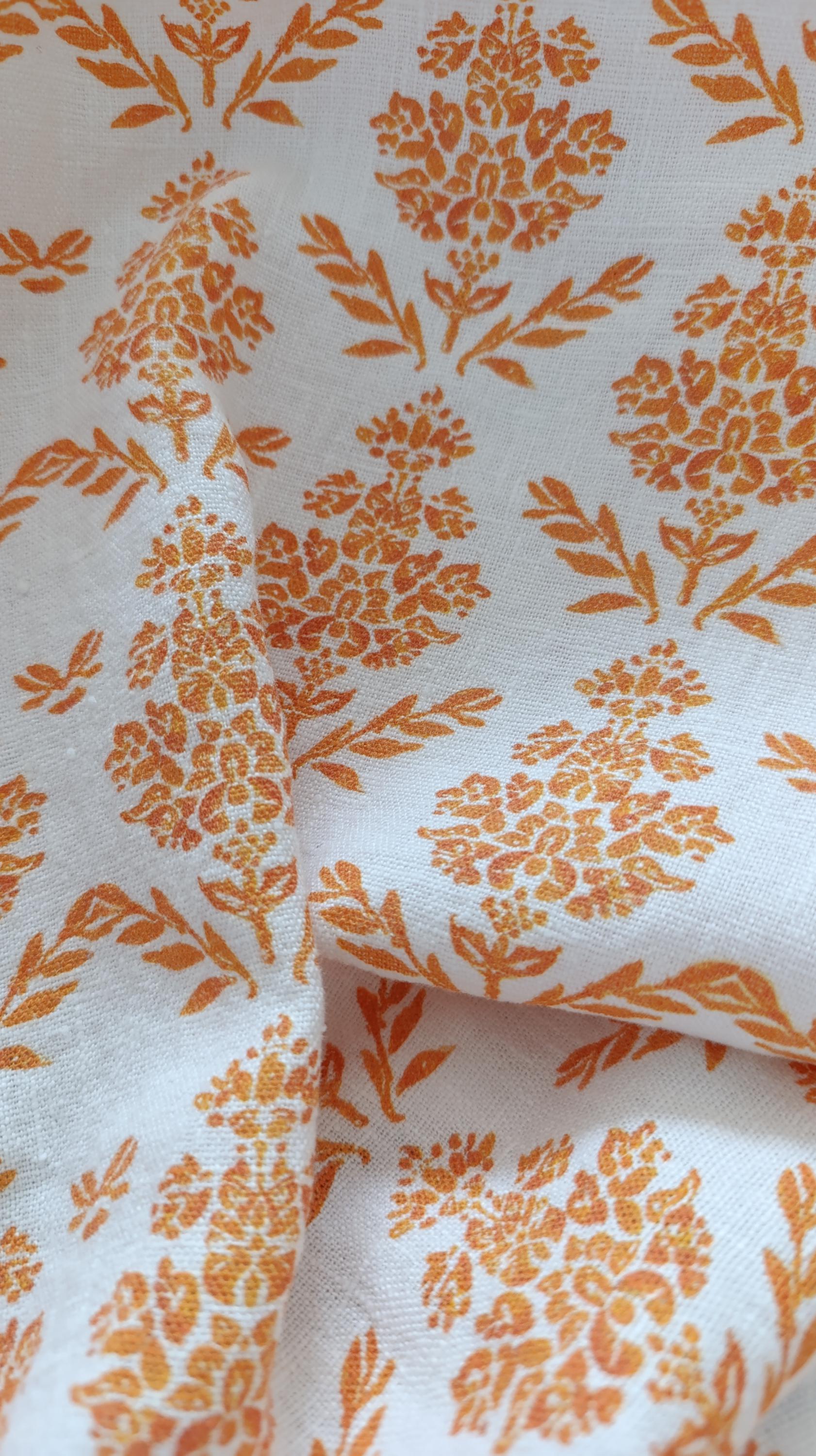 Orange Pattern Linen Fabric, Heavy Weight Linen Upholstery Washed Flax ...