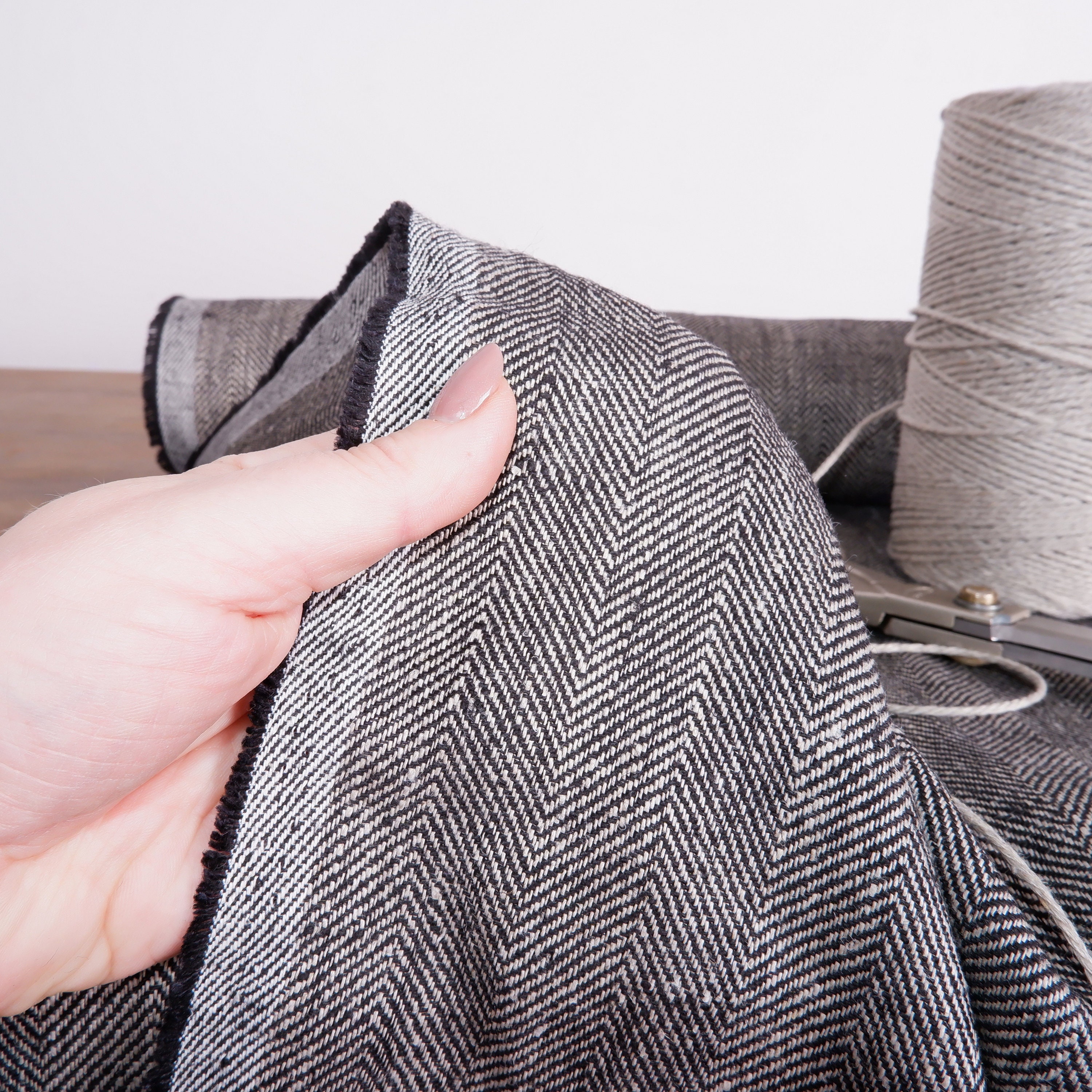 RED Herringbone Pure Linen Fabric, Very Heavy Weight Prewashed. 280 Gsm ...