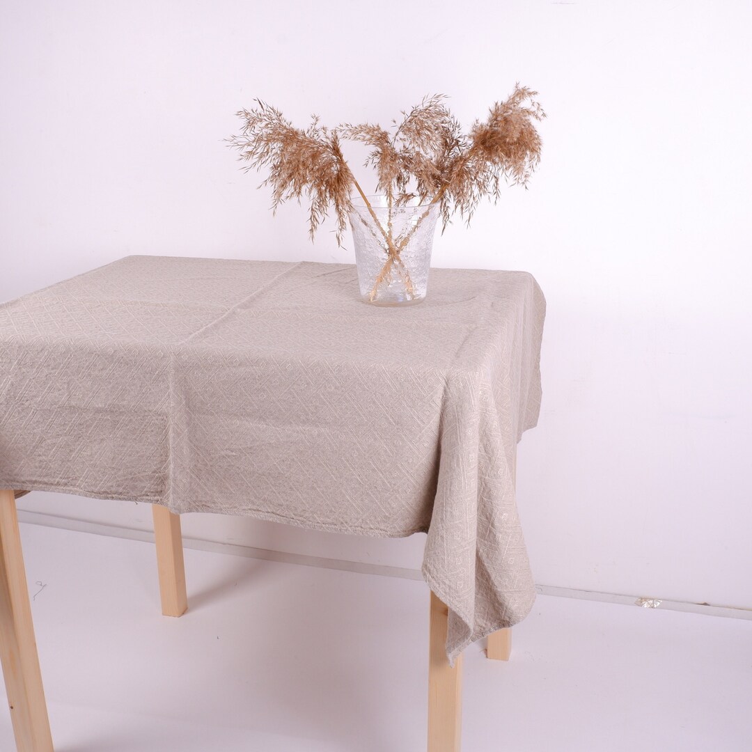 UNIQUE Linen tablecloth jacquard linen custom size REVERSIBLE ...