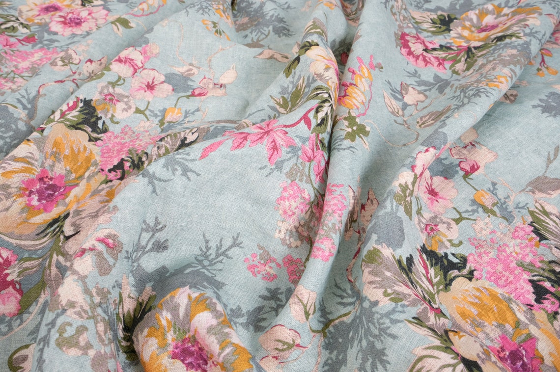 Softened Floral Pattern Linen Fabric Medium Weight Linen With | Etsy