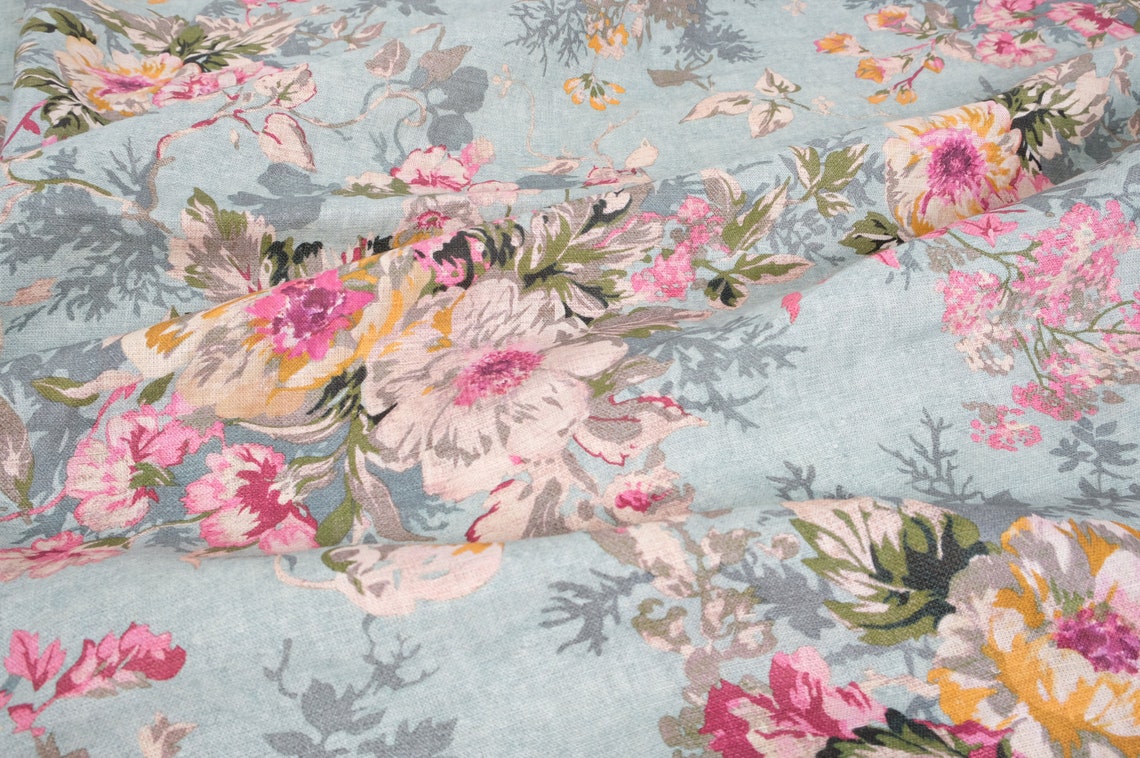 Softened Floral Pattern Linen Fabric Medium Weight Linen With | Etsy