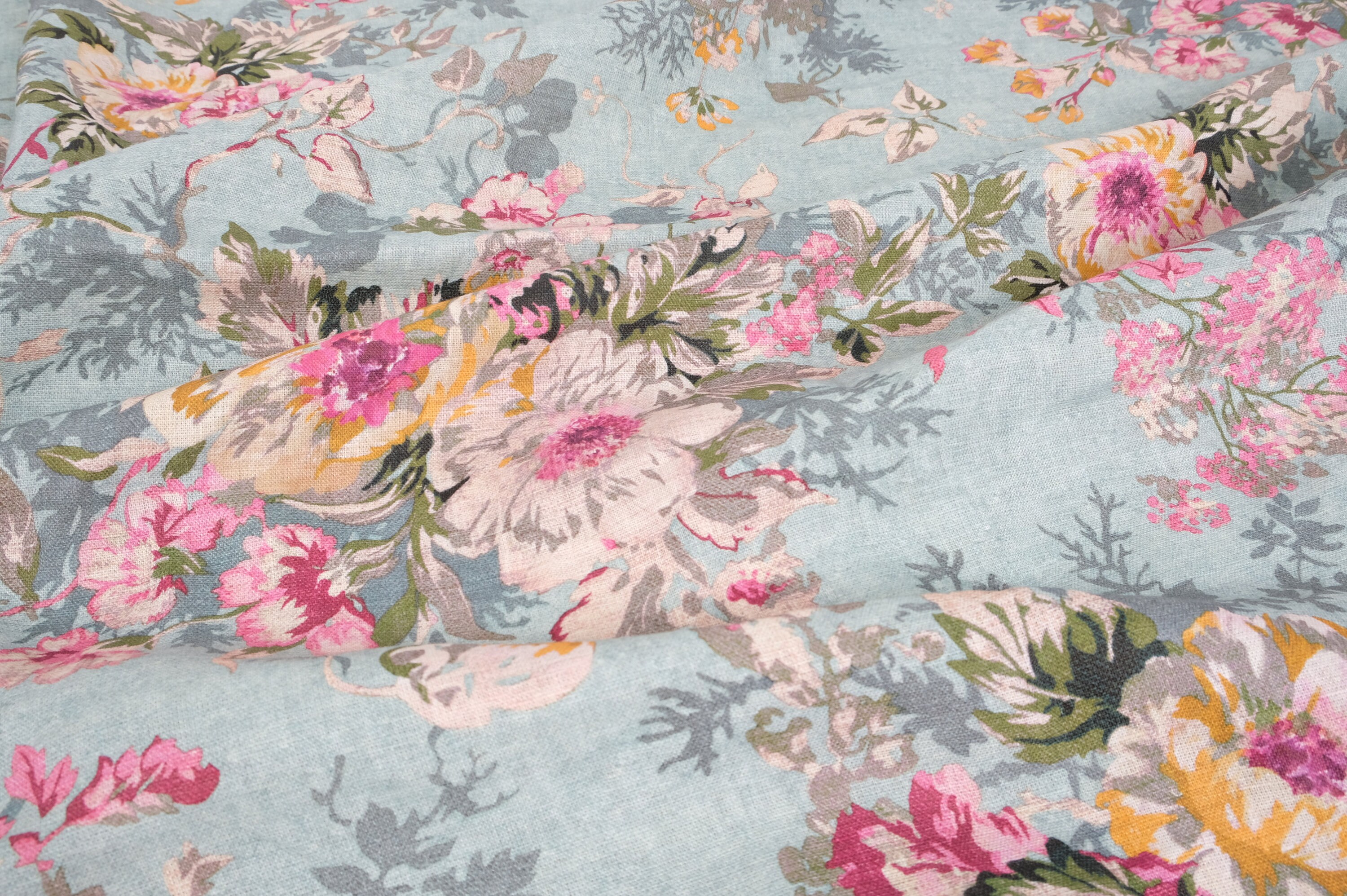 Softened Floral Pattern Linen Fabric Medium Weight Linen With | Etsy