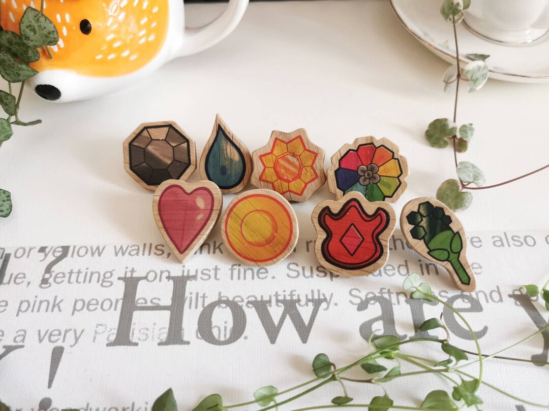 Pokemon Kanto Badges, Handgemaakte Houten Pins, Pin Set, Kanto ...
