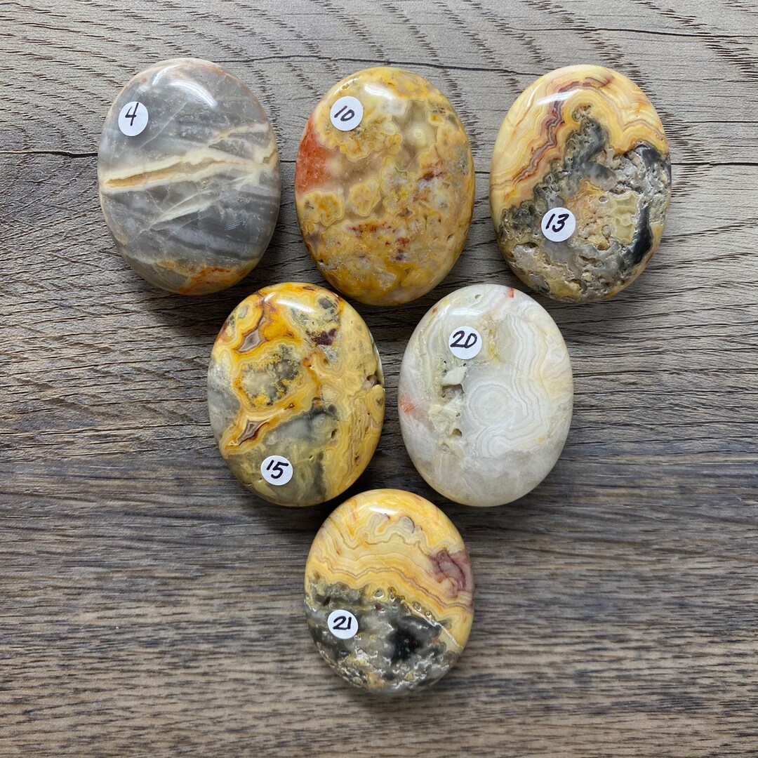 Crazy Lace Agate Pillow Palm Stones, Yellow Crazy Lace Agate, Crazy ...