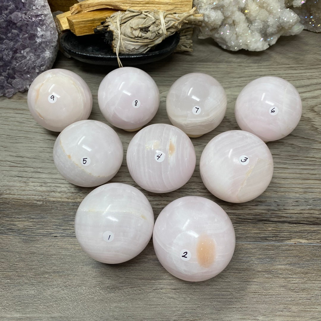 Pink Calcite / Mangano Calcite 48-49mm Spheres, pink calcite, pink ...