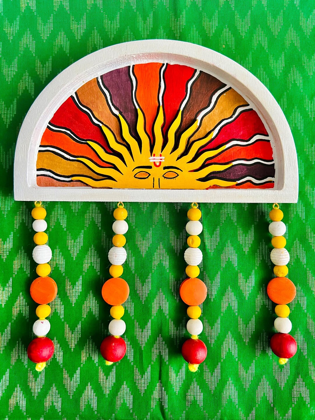Handmade Wooden Sun Wall Hanging With Boho Beads – Vibrant Sunburst ...
