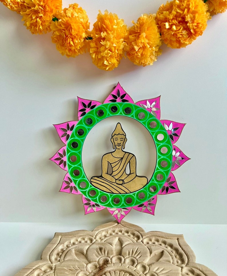 Handcrafted Indian Buddha Wall Hanging With Mirrors - Eastern Motifs in ...