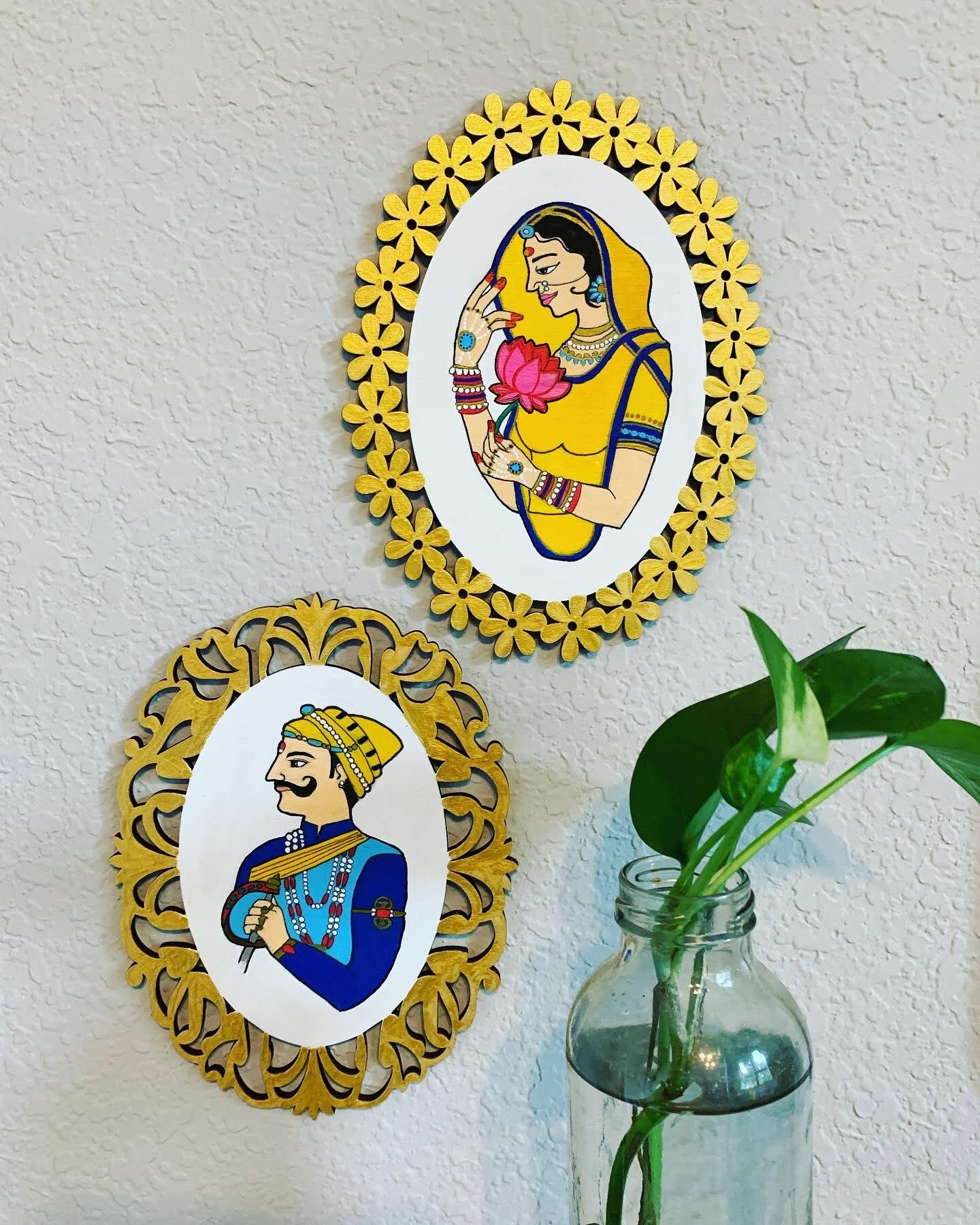 Indian Raja Rani Rajput Rajasthani Style Motifs Painted on - Etsy