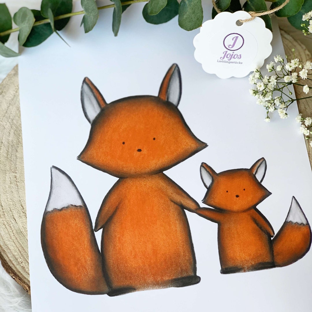 Cute Picture for the Children's Room: Fox Mom With Baby - Etsy