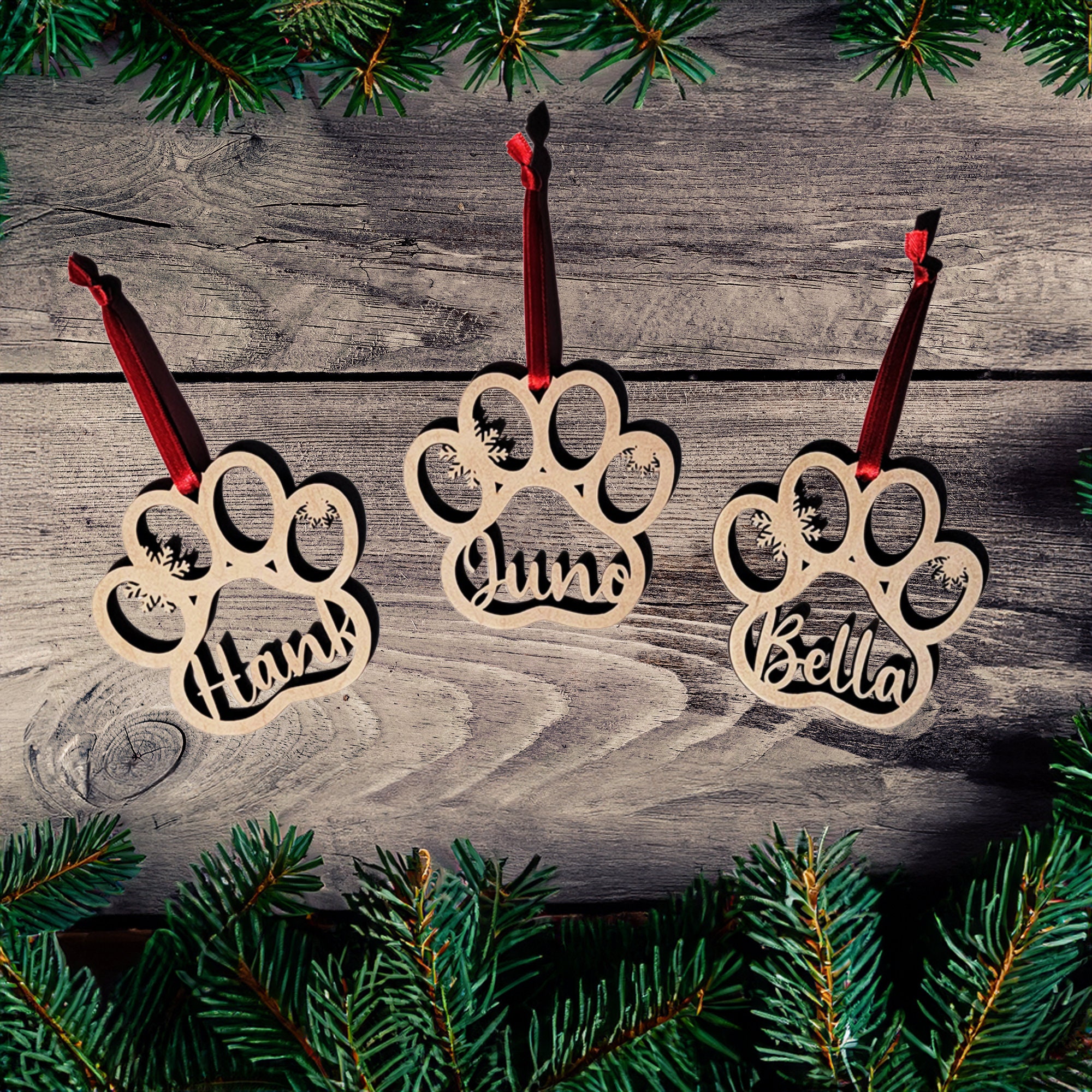 Christmas Ornament Dog Paw Personalized Ornament Custom Pet Christmas Ornament Epic Wooden Maple ...