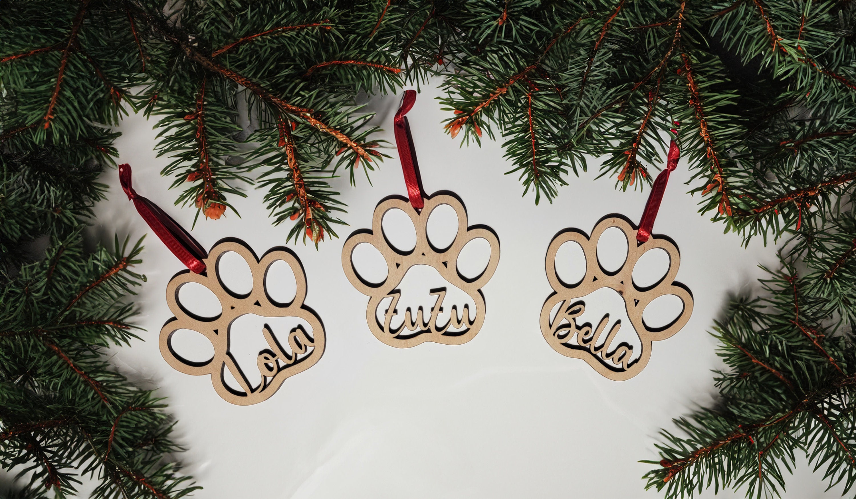 Christmas Ornament Dog Paw Personalized Ornament Custom Pet Christmas Ornament Epic Wooden Maple ...