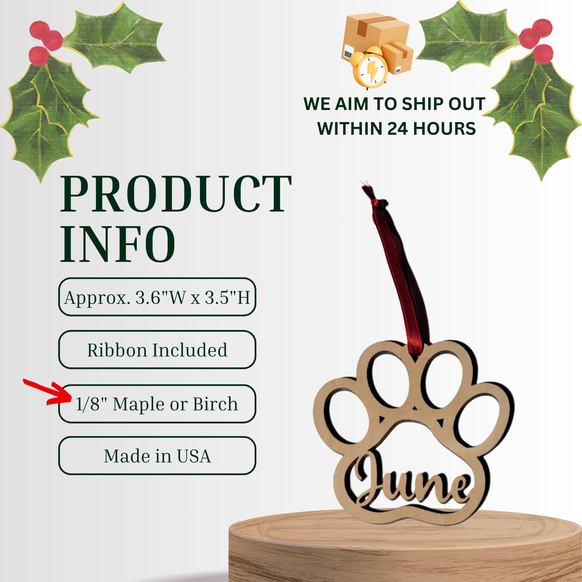 Christmas Ornament Dog Paw Personalized Ornament Custom Pet Christmas Ornament Epic Wooden Maple ...