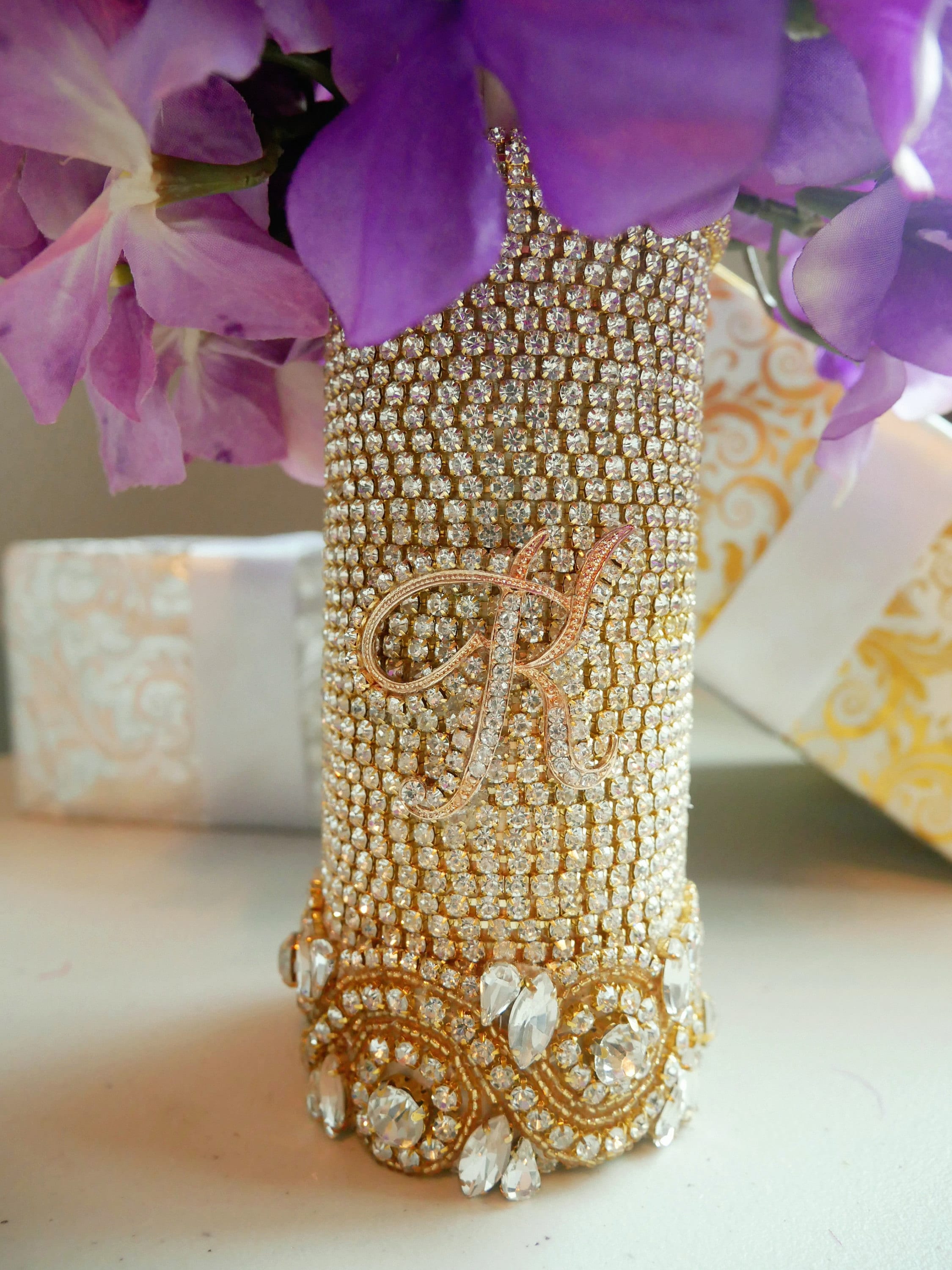 Rhinestone Bouquet Holder, Personalized Monogram, 7 Inch - Etsy