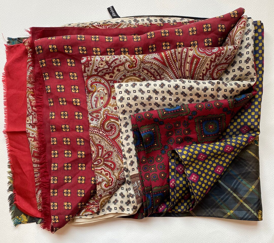 5 Long Mens Silk Scarf Vintage Group Lot Silk Printed MOD Art Nouveau ...