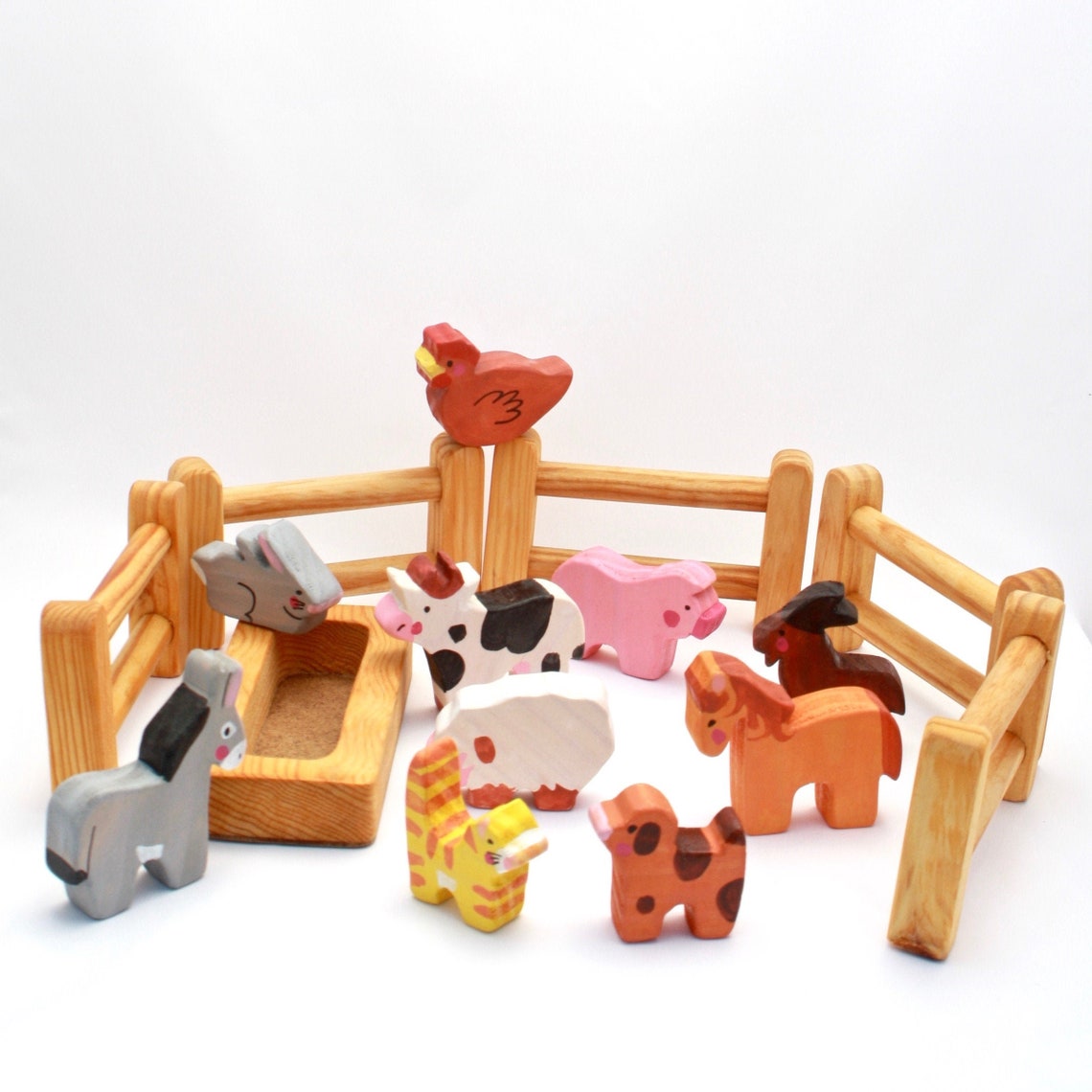 Wooden Farm Animals Setwooden Animals Wooden Farm Settoy - Etsy